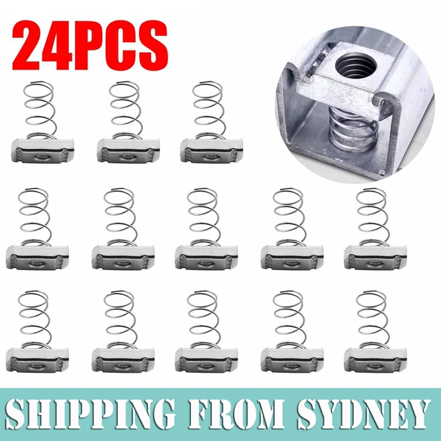 24PCS M8 X 6mm Stainless Steel Spring Channel Nuts Unistrut Type Zinc ...