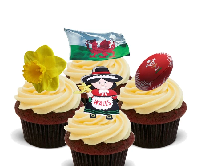 WALES EDIBLE STAND-UP Fairy Cup Cake Toppers - Eurovision Welsh Flag ...