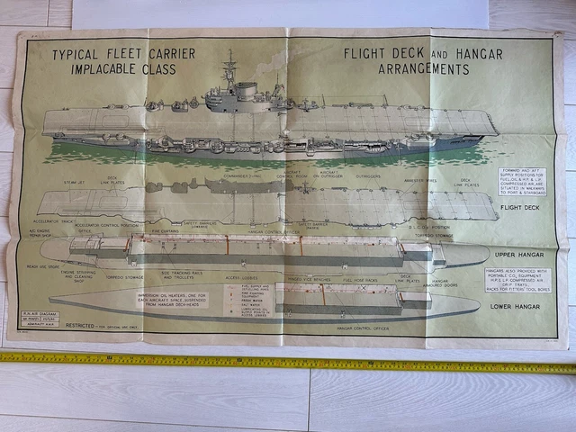 TYPICAL FLEET CARRIER Implacable Class Vintage Map Dated 1945 £38.00 ...