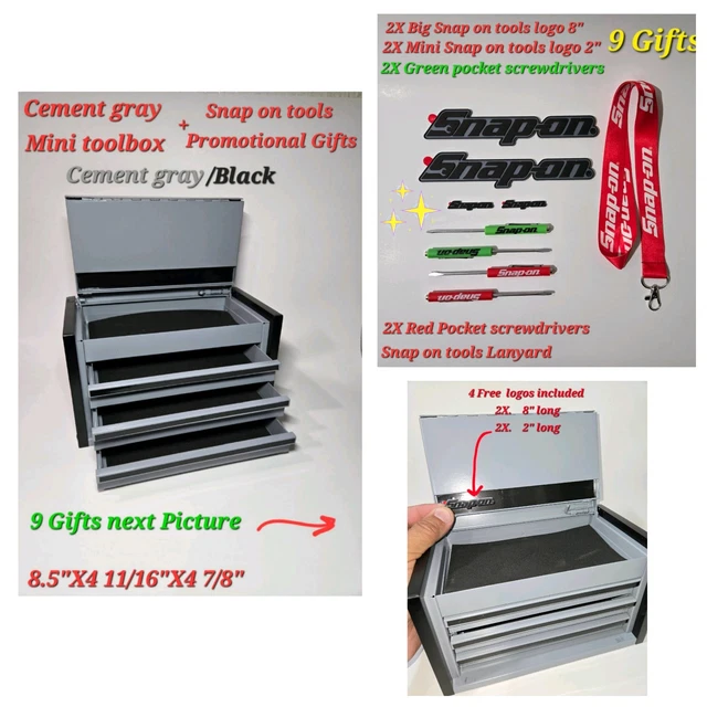 CEMENT GRAY MINI Tool Box Top Chest 3 Drawers +9 Snap on Tools Promo ...