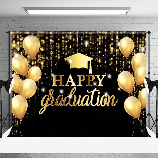 GOLD BLACK BALLOON Happpy Graduation Party Backdrop $36.09 - PicClick AU