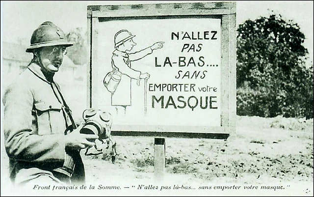 WORLD WAR 1 Military, France: Gas Mask Sign, Soldier, Somme Front. Pre ...