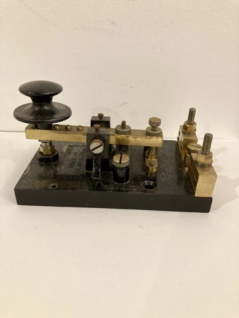 VINTAGE MORSE CODE Key Sender Brass ADMY Patt 7681 On Original Base £45 ...