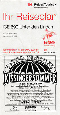 IHR REISEPLAN DB Ice 699 Unter Den Linden Berlin-Frankfurt April 1999 ...