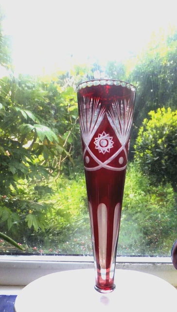 ANTIQUE BOHEMIAN PINWHEEL Star Cut Ruby Red Champagne Glass Polished ...