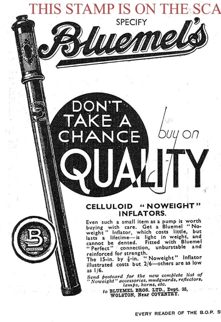 1930S ADVERT BLUEMELS Celluloid CYCLE Inflator PUMP (3) Small Print AD ...