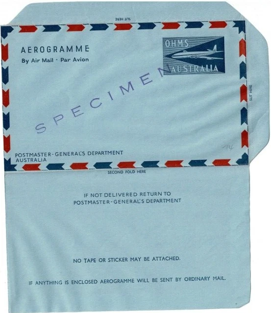 STAMP 1959 AEROGRAMME 10d OHMS service jet issue SPECIMEN overprint BW A03wa $40.00 - PicClick AU