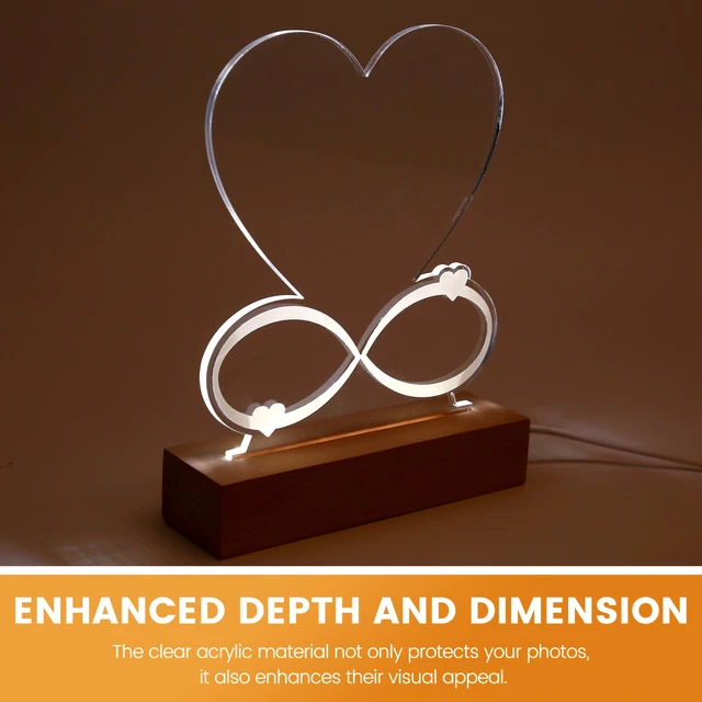 1X(3D ACRYLIC LIGHT Heart Shaped Photo Frame with Night Light ...