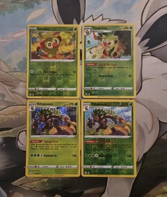 POKEMON SHINING FATES evolution line reverse & holo grookey thwackey ...