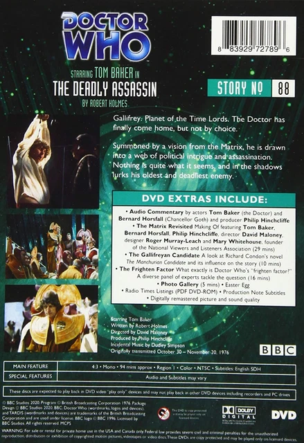 DOCTOR WHO: THE Deadly Assassin (DVD) George Pravda Tom Baker Erik ...