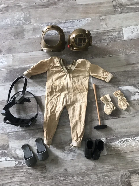 VINTAGE ACTION MAN Palitoy Deep Sea Diver Lead Boots Suit Helmet Belt ...