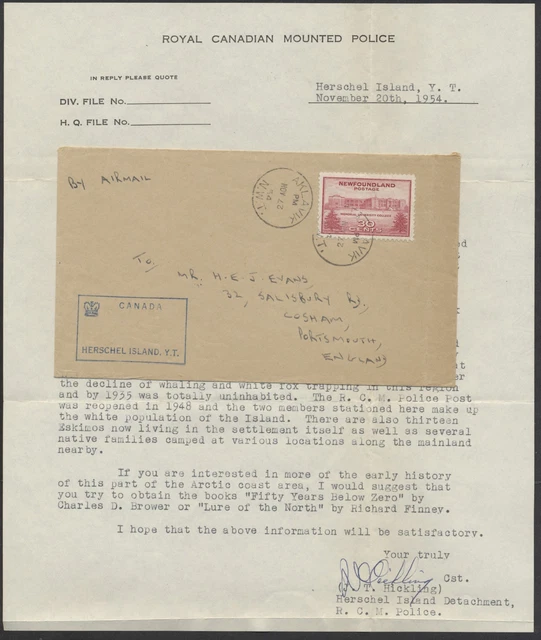 1954 HERSCHEL ISLAND YT RCMP Detachment Letter Posted at Aklavik NWT ...