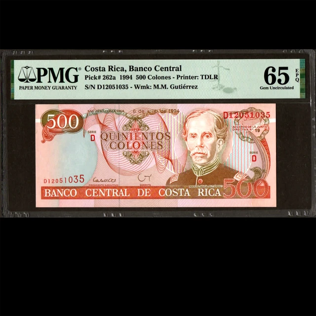 BANCO CENTRAL DE Costa Rica 500 Colones 1994 PMG 65 GEM UNC EPQ P-262a ...