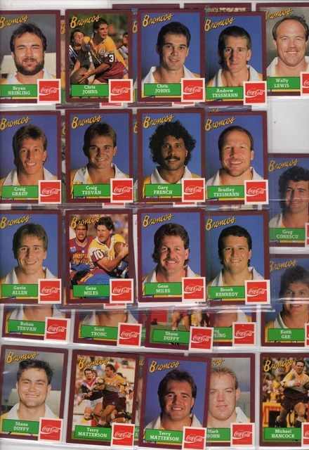 AUSTRALIAN RUGBY LEAGUE Cards 1989. Coca-cola Brisbane Broncos Full set ...