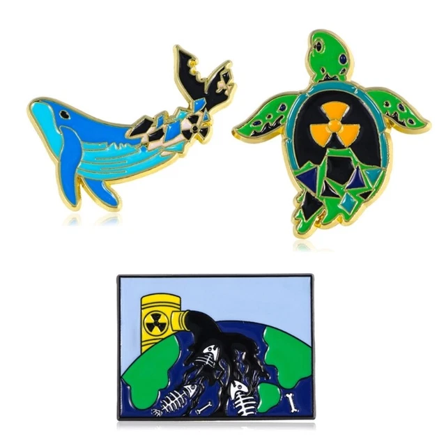 BOYCOTT NUCLEAR WASTEWATER Alloy Lapel Pin Ocean Conservation Brooch ...