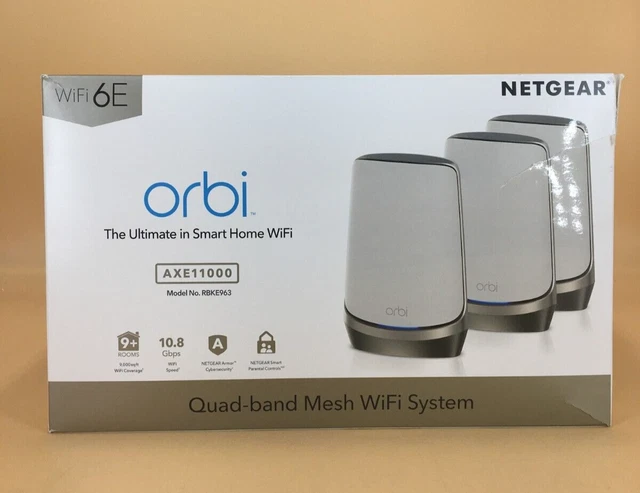 NETGEAR ORBI QUAD-BAND WiFi 6E Mesh System Router 3 Pack-White RBKE963 ...