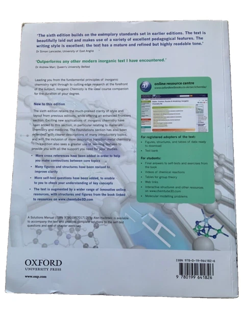 INORGANIC CHEMISTRY BY Mark Weller, Jonathan Rourke, Fraser Armstrong ...