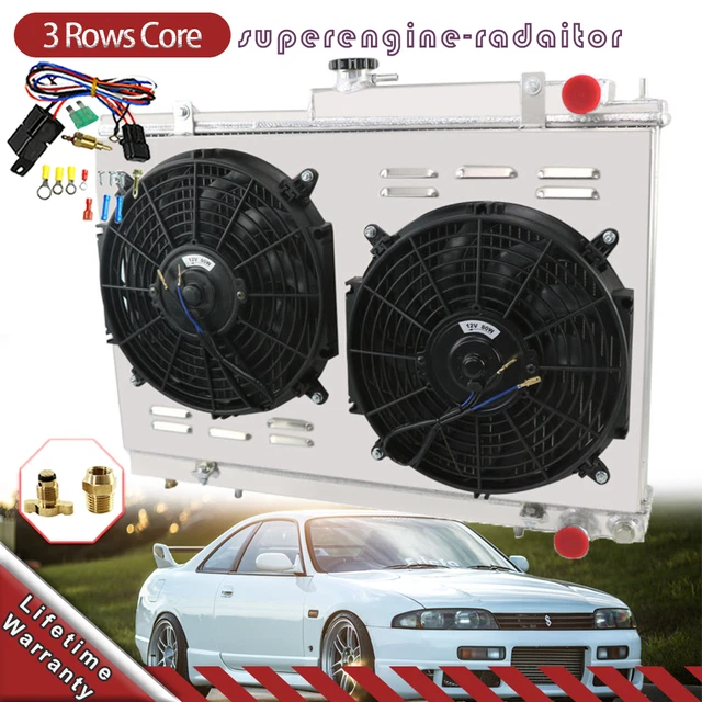 3ROWS RADIATOR SHROUD 12''Fan For Nissan Skyline R33 R34 GTR GTST ...