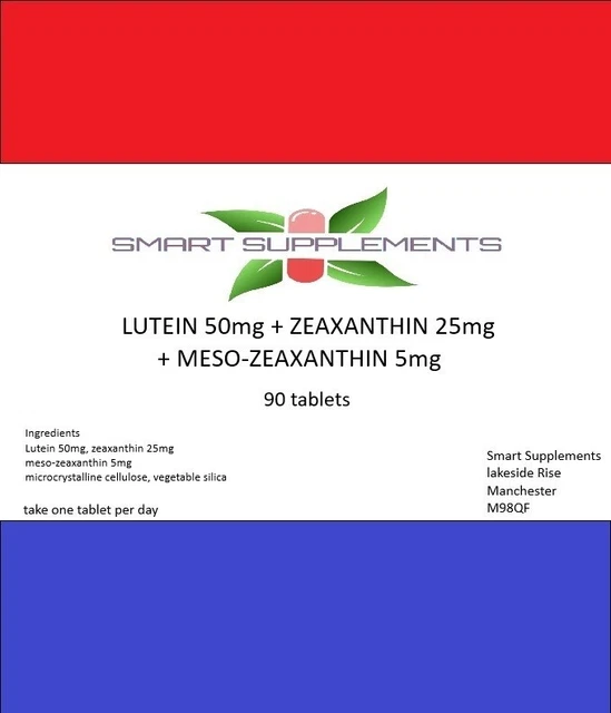 LUTEIN 50MG + Zeaxanthin 25mg + Meso-Zeaxanthin 5mg 90 tablets MACULAR ...