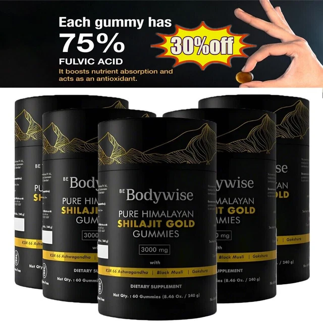 60PCS BODYWISE PURE Himalayan 3000mg Shilajit Gummies With Gokshura ...