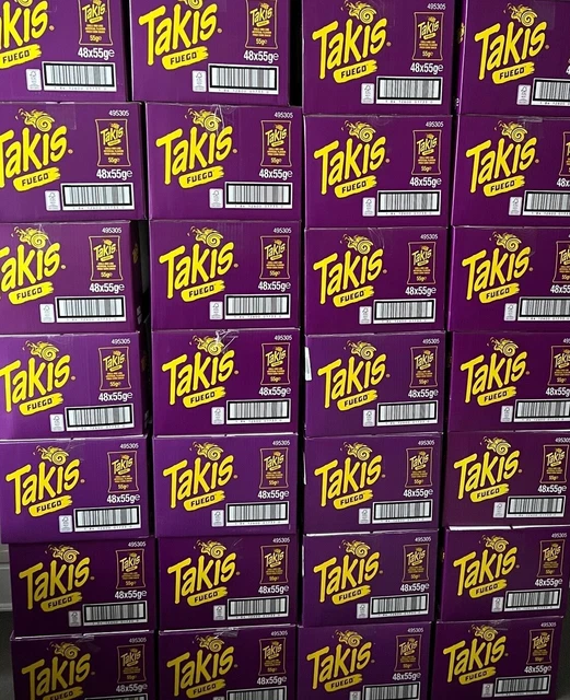 TAKIS FUEGO CHILLI And Lime flavour Corn Snacks | BOX | 24 Bags | 55g £ ...