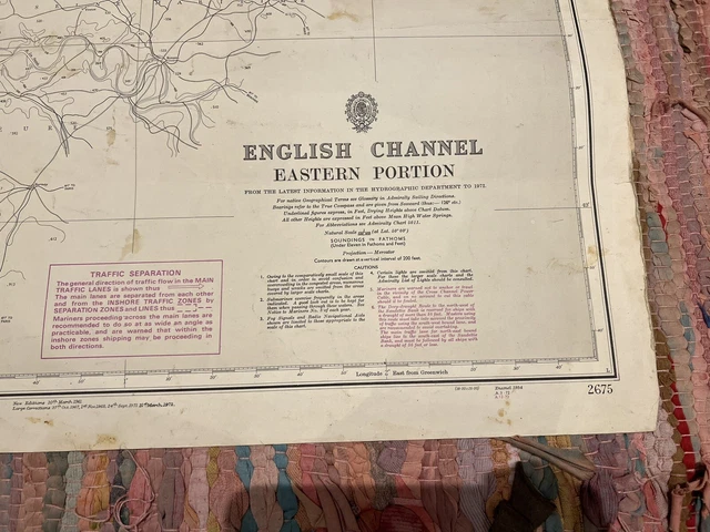 VINTAGE NAVAL MAP English Channel Large Old Map A1 £6.99 - PicClick UK
