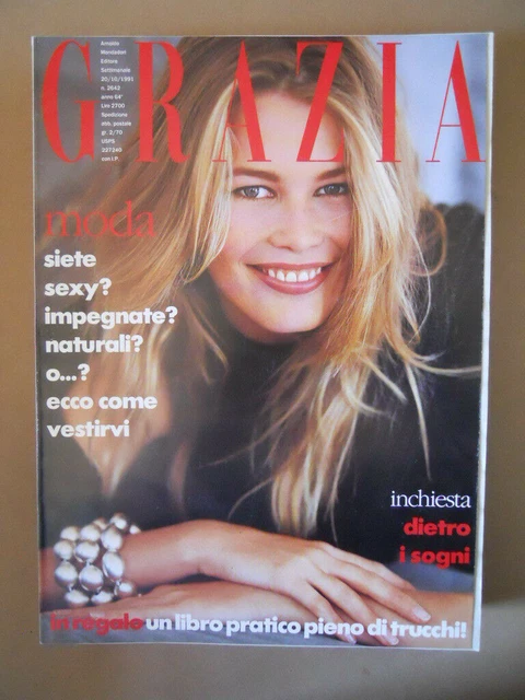 GRAZIA RIVISTA DI moda n 2642 1991 copertina Claudia Schiffer [G64-2 ...