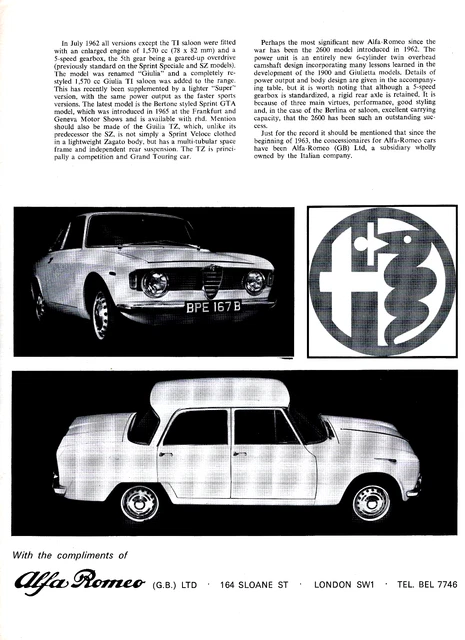 RARE ALFA ROMEO Guilia 1966 guide + history of the marque 1910 - 1963 £ ...