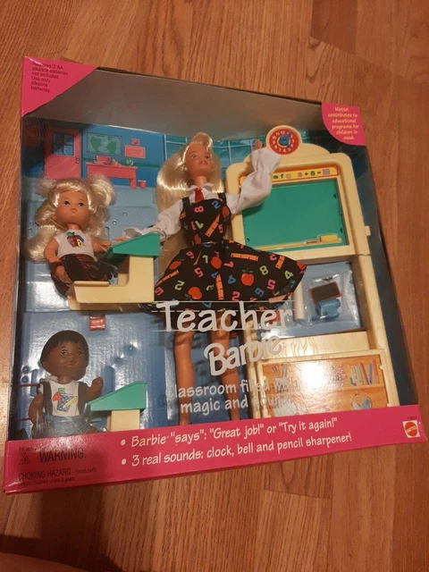 1995 MATTEL TEACHER Barbie Doll & Kids Students Set NRFB 13914 African ...