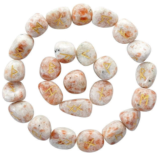 ALFABETO INCISO SIMBOLO Sunstone Rune Pietra Per Chakra Balancing Set ...