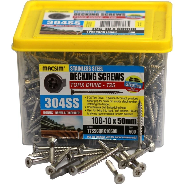 MACSIM 10G-10 X 50mm 304 Stainless Steel Torx Decking Screws - 500 Pack EUR 47,89 - PicClick FR
