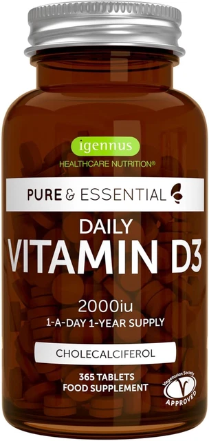 DAILY VITAMIN D3 2000iu, Clean Label, 365 Small Tablets, 1Year Supply ...