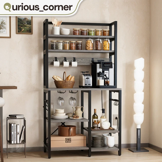 6 TIER KITCHEN Bakers Rack with Power Outlets Microwave Oven Stand ...