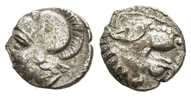 FITZ PAMPHYLIA SIDE Silver Obol Roaring Lion Athena Helmet Greek ...