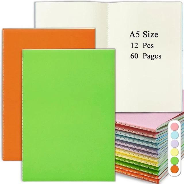 12 PACK A5 Blank Notebooks for Kids, 8.5x5.5" Journals Bulk 60 Pages(30 ...