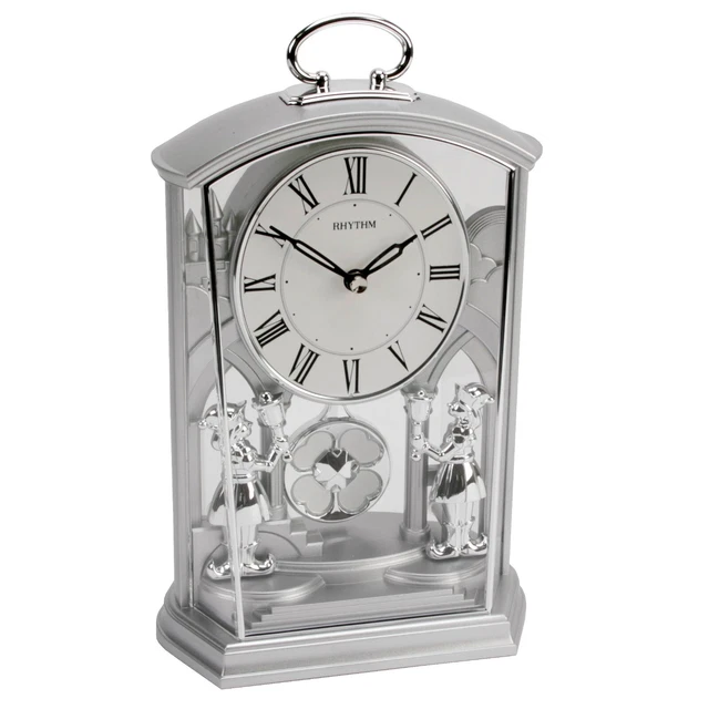 RHYTHM CARRIAGE MANTEL Clock See Through with Handle Two-tone Silver ...