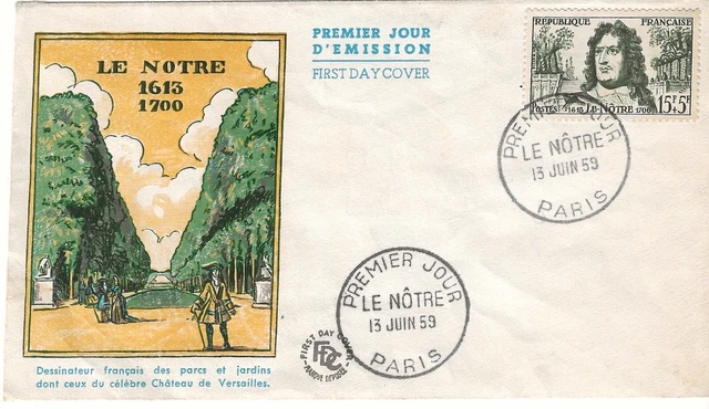 LE NOTRE FRANCE 1959 Enveloppe cover 1er JOUR FDC 1365 EUR 1,00 - PicClick FR