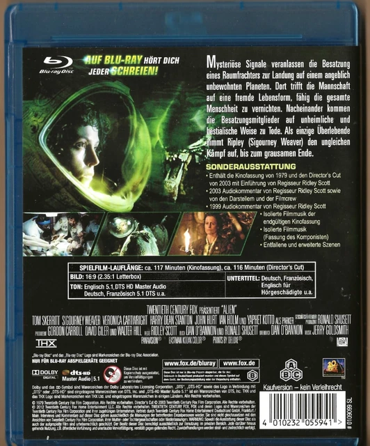 SIGOURNEY WEAVER - Blu-ray - Alien - Sci-Fi - Horror - FSK 16 EUR 5,00 ...