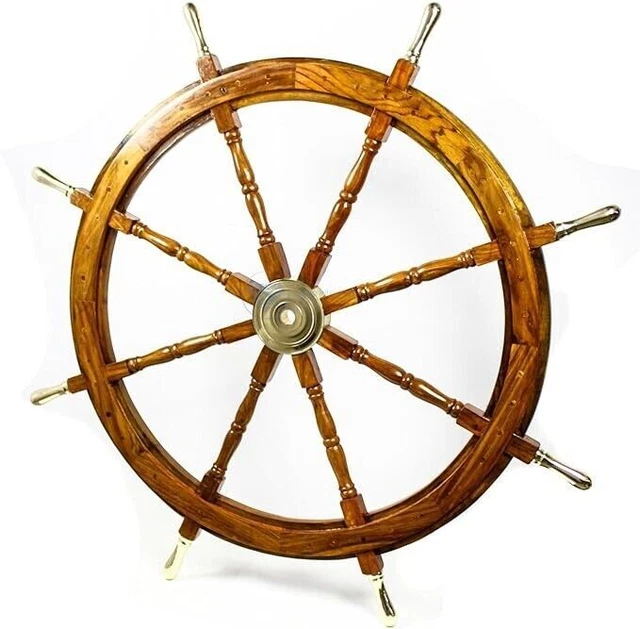 ROUE DE BATEAU en laiton et en bois fabriquée à la main pour marin nautique... EUR 547,37 ...