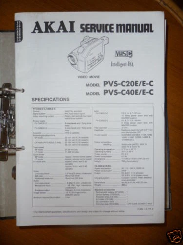 SERVICE MANUELLE AKAI PVS-C20E / C40E Vidéo Caméra, Original EUR 14,12 ...