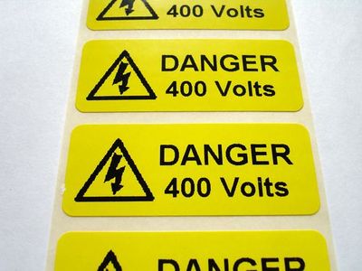 ELECTRICAL SAFETY WARNING Labels - 400V Voltage Labels - Yellow 50mm x ...