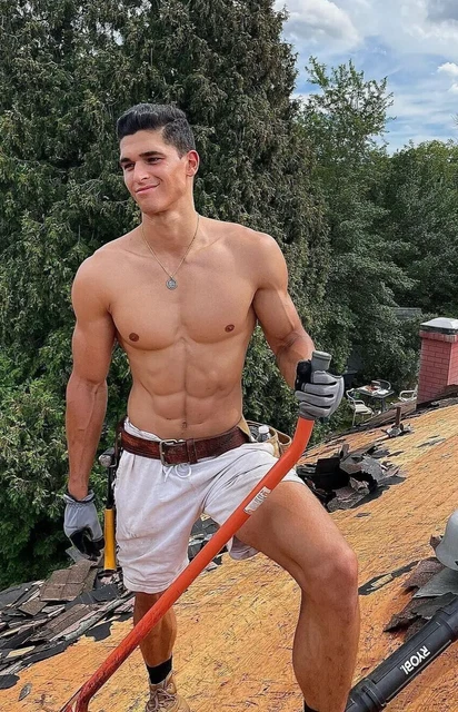 Shirtless Male Beefcake Muscular Beefy Hunk Construction Worker Photo