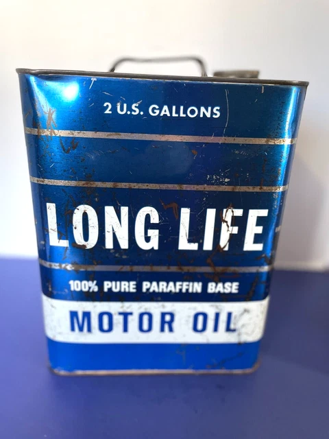 VINTAGE 1950S-60S LONG LIFE MOTOR OIL 2 GALLON EMPTY TIN CAN GAS/OIL ...