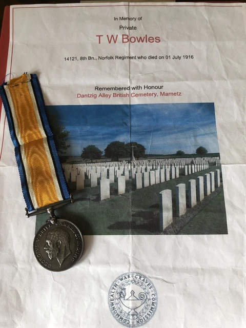 WW1 BRITISH WAR Medal - First Day Of The Somme - Killed In Action ...