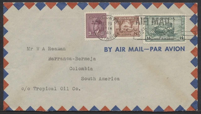 1945 AIR MAIL Cover Toronto to Columbia With Receiver War Issue Combo ...
