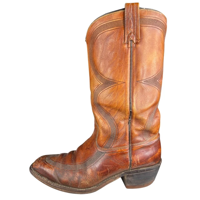 VINTAGE MEN’S DAN Post Narrow Embossed Brown Leather Cowboy Boot Size ...