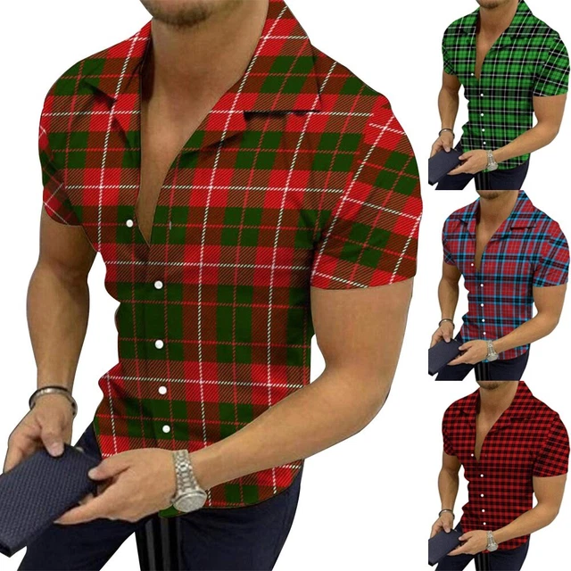 CHEMISE DE PLAGE homme l gante et confortable imprim plaid et manches co EUR 9,82 - PicClick FR