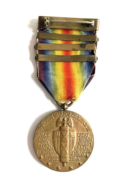 AUTHENTIC WW1 US AEF Victory Medal, 3x Bars / Clasps, Meuse Argonne ...