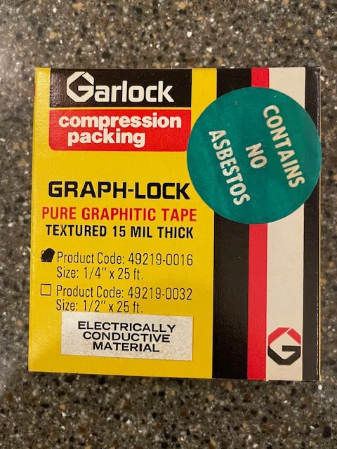 GARLOCK COMPRESSION PACKING, Graph-Lock 1/4" x 25',Graphite Tape $10.00 ...