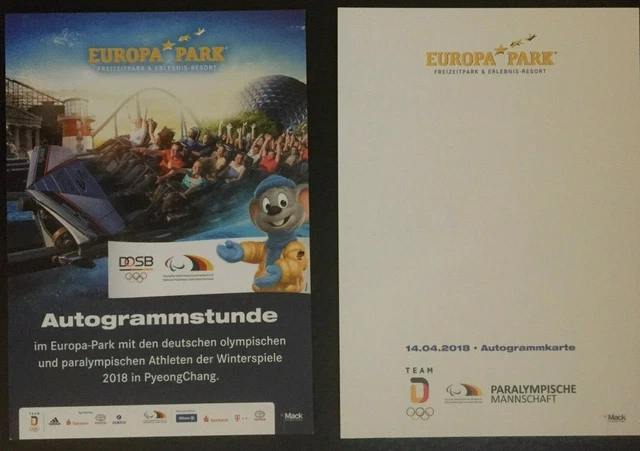 CARTE CARD KARTE EUROPA PARK Autogrammstunde 2018 RUST BADEN ...